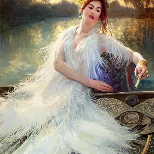 hyperrealistic portrait of a woman in a boat at the | Stable Diffusion