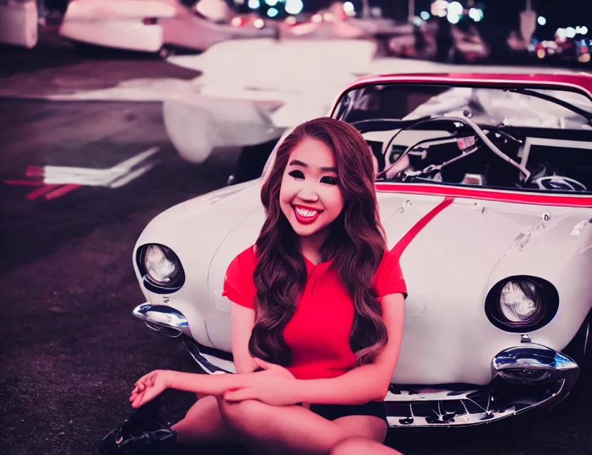 twitch streamer Pokimane as a 1960s race car driver, | Stable Diffusion ...