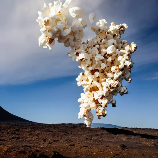 volcano throwing popcorn to the sky | Stable Diffusion