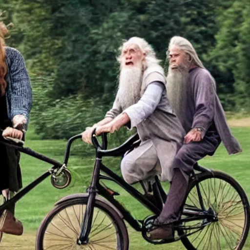 harry potter and gandalf riding a tandem bicycle | Stable Diffusion ...