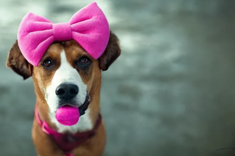 movie scene closeup juggernaut dog with pink bow on | Stable Diffusion ...