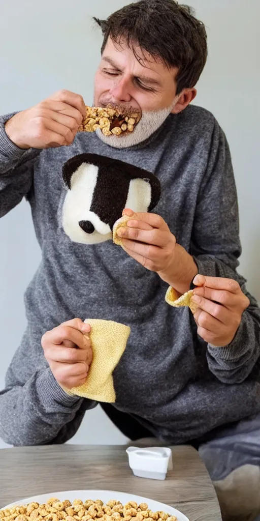 a man eating cereal out of a sock that is made from, | Stable Diffusion ...