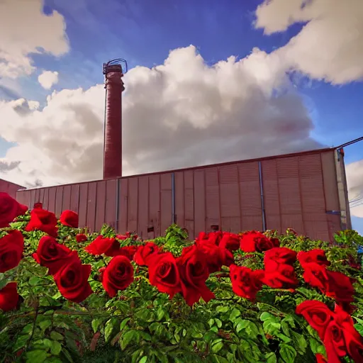 Garden+factory,Tall factory,Many red rose,A few | Stable Diffusion ...