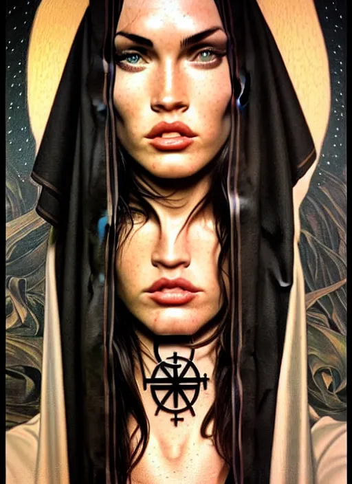 portrait of megan fox as a nun with satanic face | Stable Diffusion