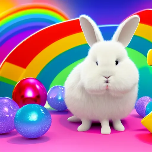 A cute fluffy round bunny is surrounded by rainbow | Stable Diffusion ...