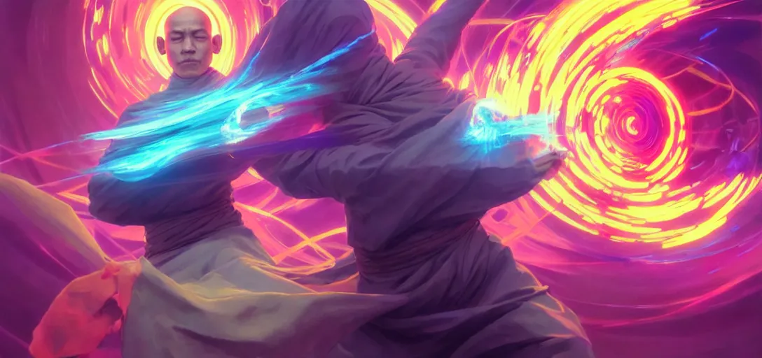 a floating monk, channeling swirling energy, wearing | Stable Diffusion ...
