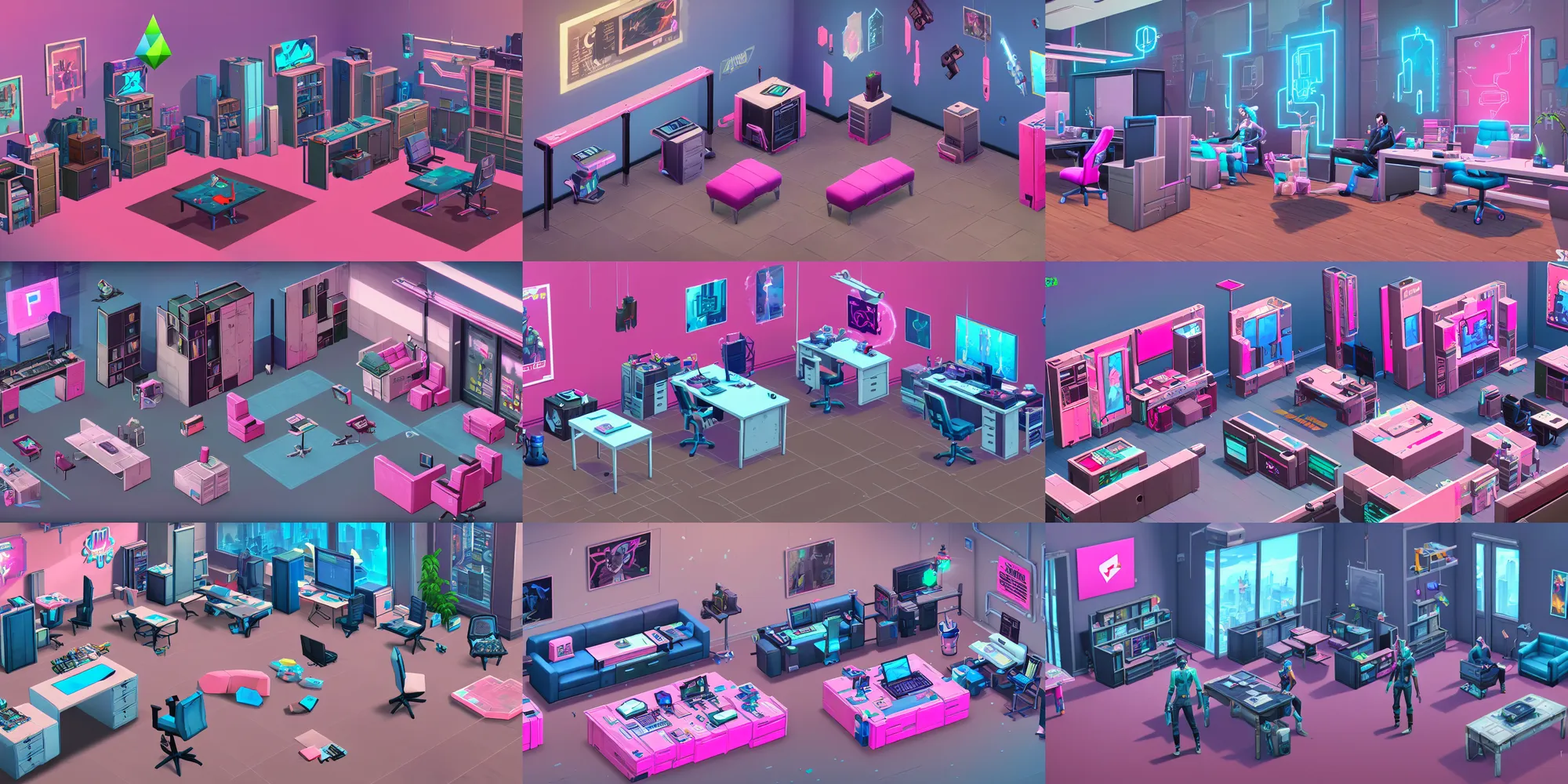 game asset of the sims cyberpunk office room furniture | Stable ...