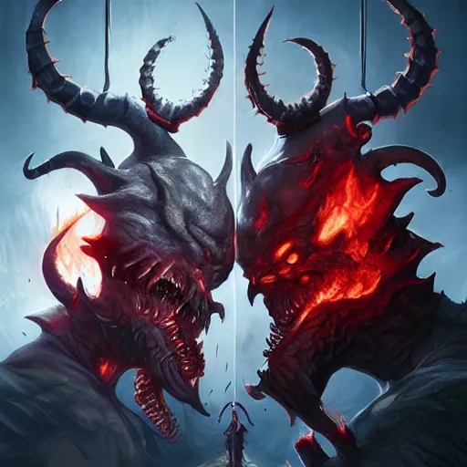 Two demons in hell fighting each other, very coherent | Stable Diffusion