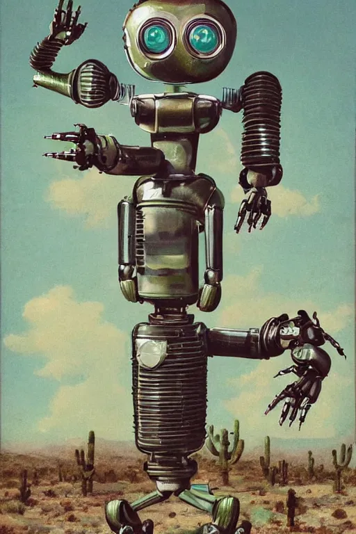 extreme wide shot of a 1950s retro Cactus robot, with | Stable Diffusion | OpenArt