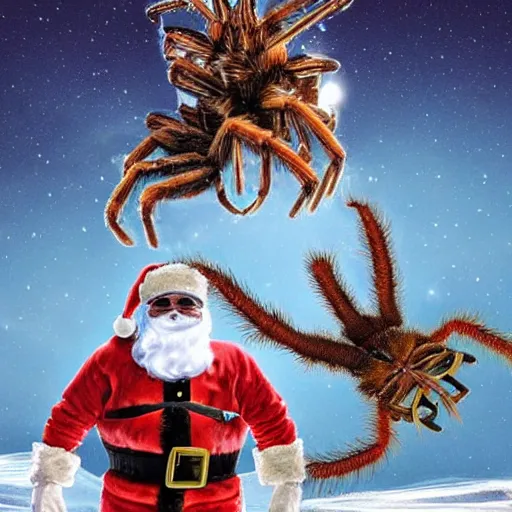 Santa riding a huge tarantula in a post-apocalyptic | Stable Diffusion ...