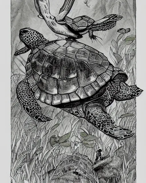 Goddess of the swamp, a drawing of a turtle with a | Stable Diffusion ...