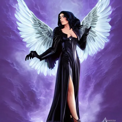 character portrait of a modest robed raven angel with | Stable ...