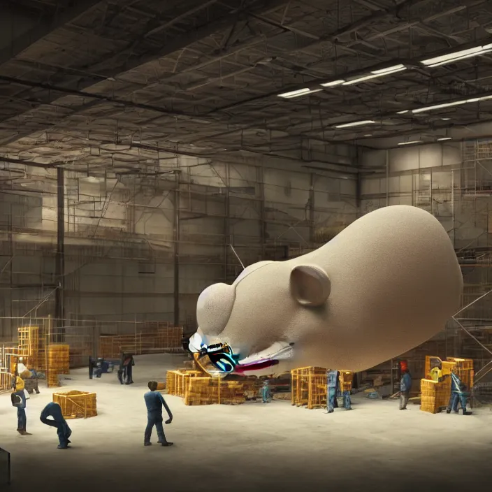 crew of workers building giant mouse head in | Stable Diffusion | OpenArt