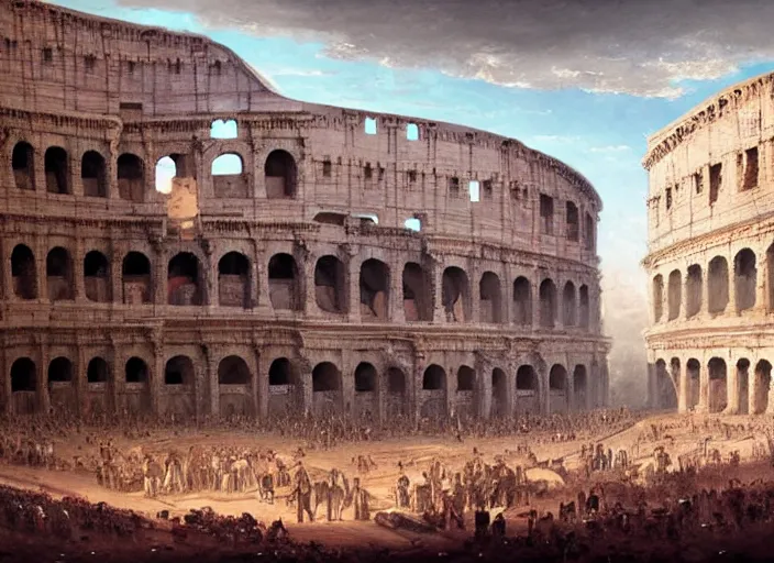 Colosseum interior in the 100AD with two fighters in | Stable Diffusion