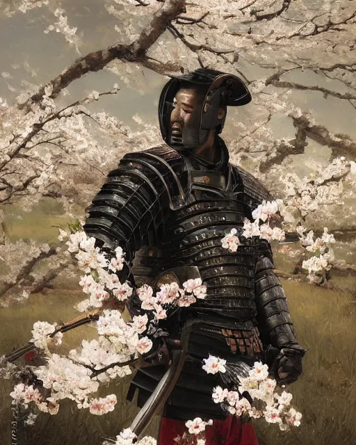 an oil painting of a male samurai wearing armor while | Stable ...