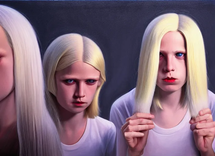 waifish androgynous person with mid length blond hair | Stable Diffusion