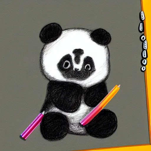 a childrens crayon drawing of a sad chibi panda bear | Stable Diffusion ...