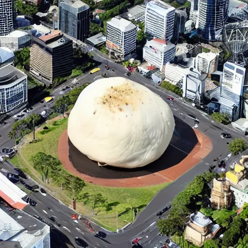 an aerial photograph of a giant dumpling in the city | Stable Diffusion ...