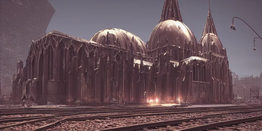 hybrid of streamline steel retro train and cathedral | Stable Diffusion