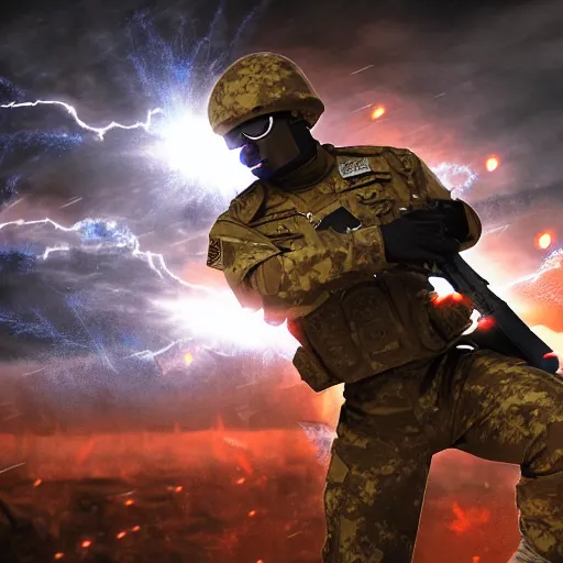 digital art of a soldier with super powers creating a | Stable Diffusion