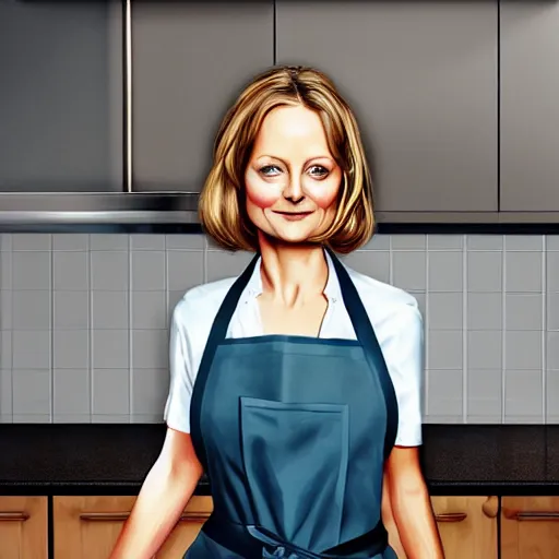 portrait of jodie foster dressed an apron dress, | Stable Diffusion | OpenArt