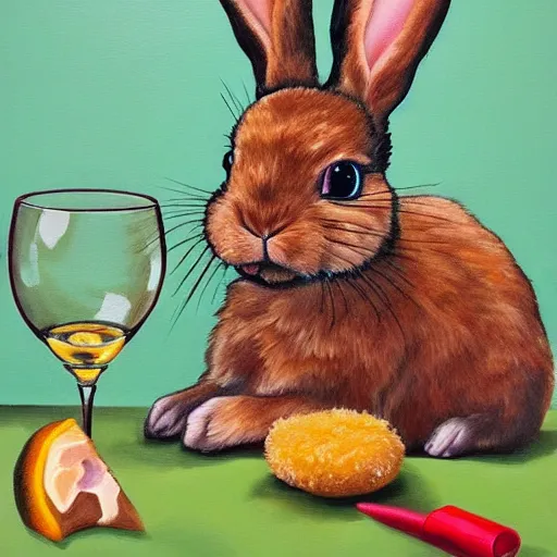 a painting of a rabbit drinking tequila and eating | Stable Diffusion