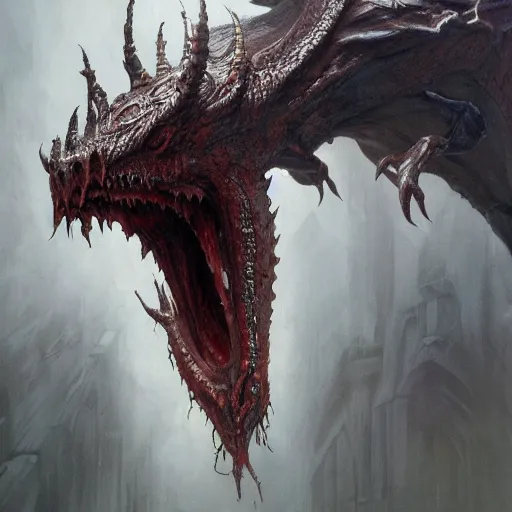 Rotten wyrm dragon with face of Nicolas Cage, dark | Stable Diffusion