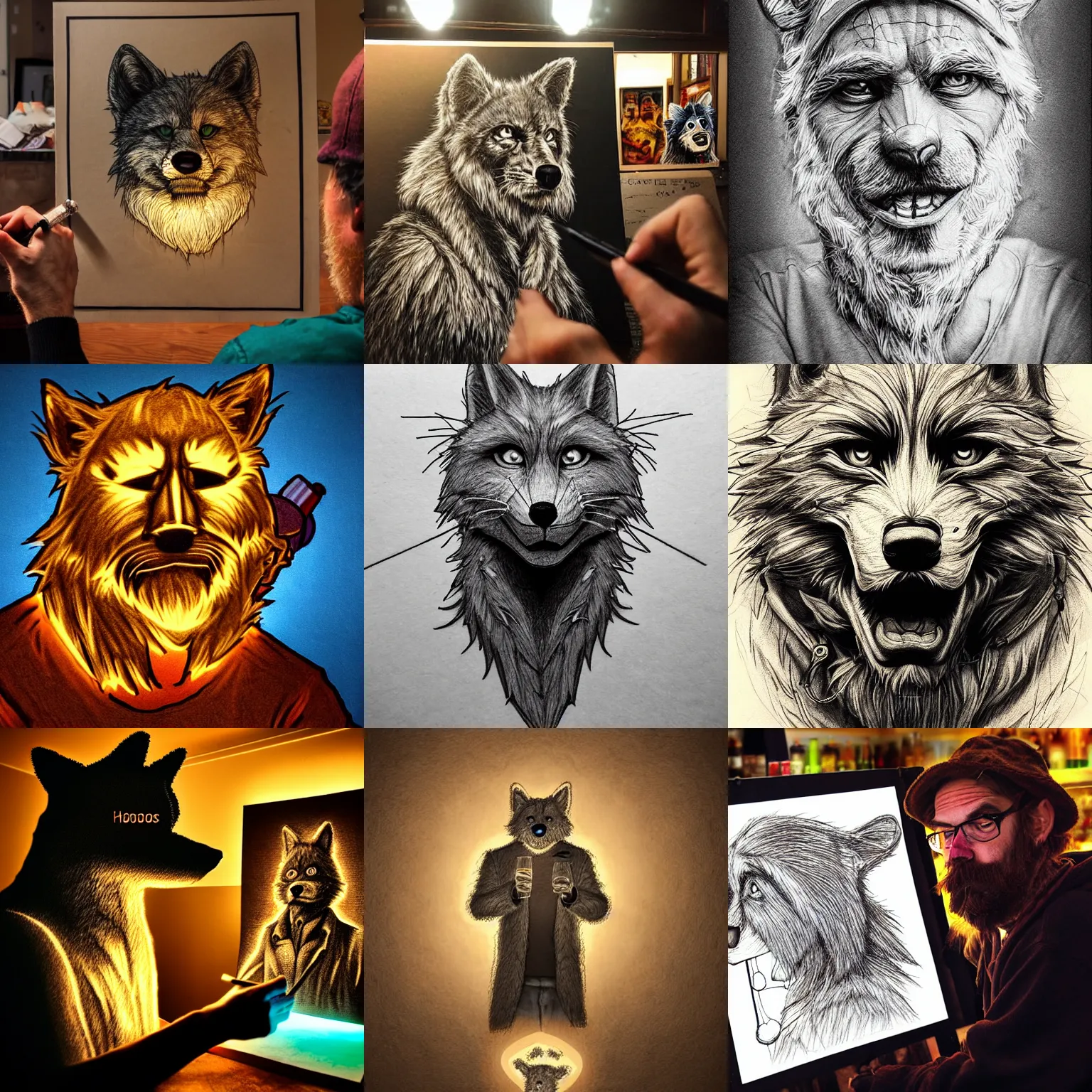 photo portrait of hobo artist drawing furries for | Stable Diffusion ...