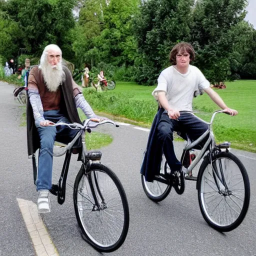 harry potter and gandalf riding a tandem bicycle | Stable Diffusion ...