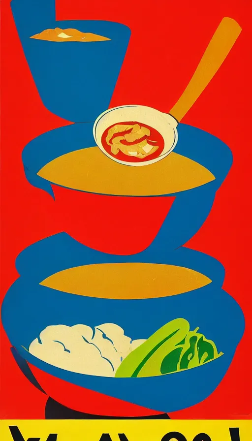 a propaganda poster of a bowl of soup, Soviet-era, | Stable Diffusion