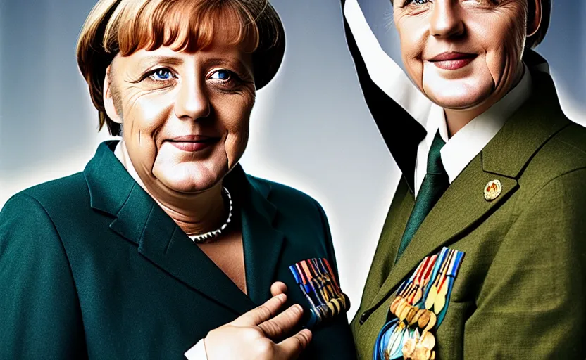 portrait of angela merkel dressed as a military | Stable Diffusion ...