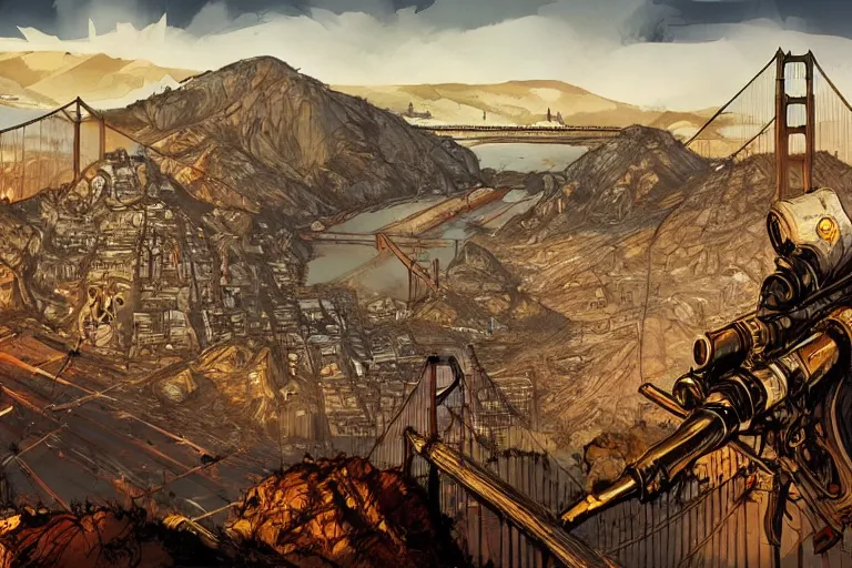 post apocalyptic san francisco, golden gate, hills, | Stable Diffusion ...