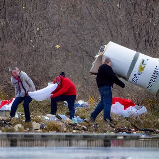 angry canadians throwing trash over the us - canadian | Stable Diffusion