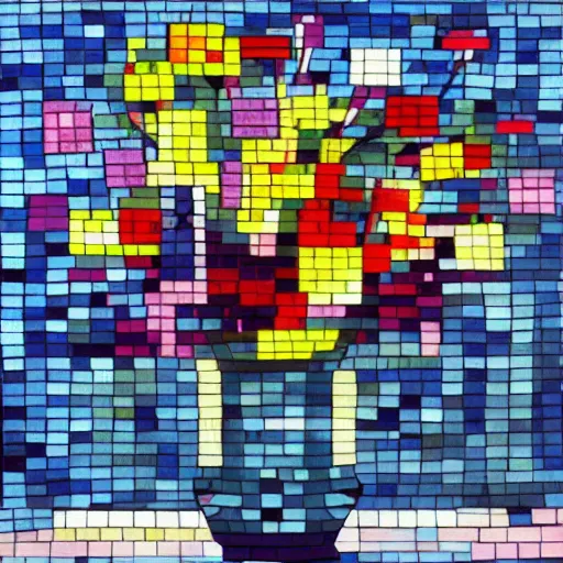 Fuchsia Daisies Still-Life piet mondrian mosaic | Stable Diffusion | OpenArt