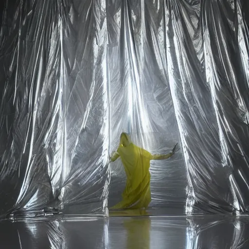 a person who is completely wrapped in saran - wrap, | Stable Diffusion