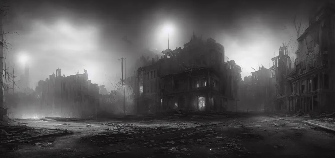 dramatic eerie render of dark abandoned ruined city at | Stable ...