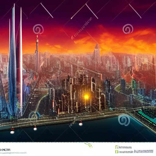Photo realistic panorama of a futuristic city with the | Stable ...