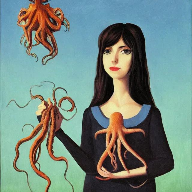 tall emo catgirl artist holding an octopus, in a | Stable Diffusion ...