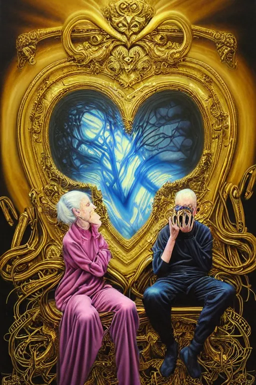 Two skinny old people draped in silky gold, green and | Stable ...