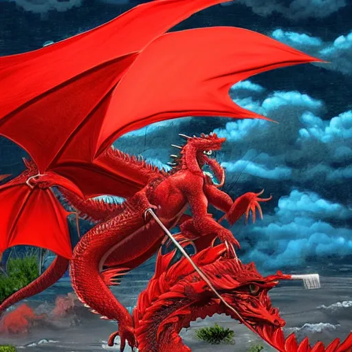 great red bloody dragon goes against samurai and a | Stable Diffusion ...