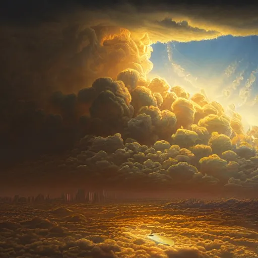 golden cumulonimbus clouds, dawn, in style of Doom, in | Stable ...