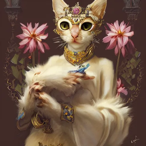 A heraldic queen kitty cat with big cute eyes and a | Stable Diffusion ...