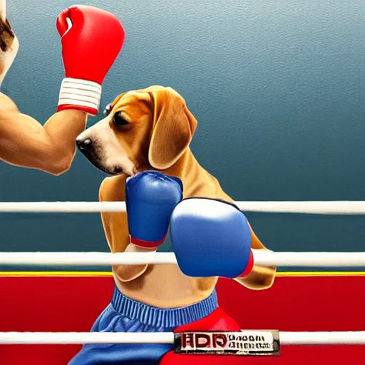two beagle hound dogs boxing with fists, inside a | Stable Diffusion ...