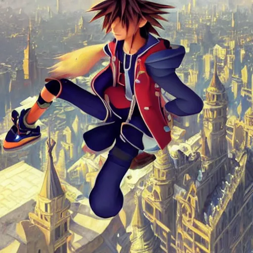 sora from kingdom hearts flying through a city, | Stable Diffusion ...