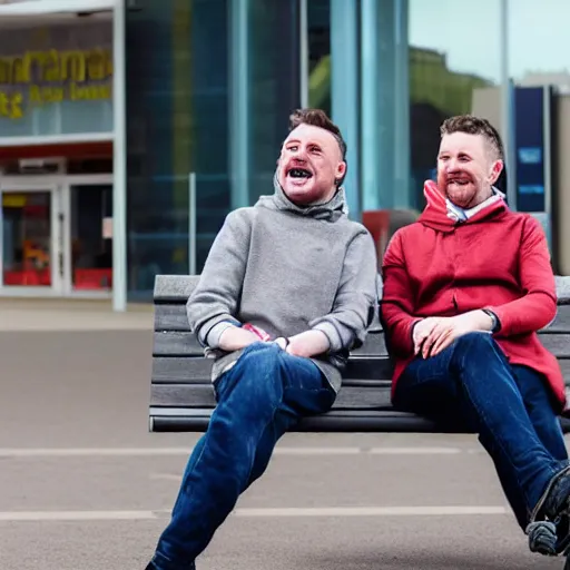 two people sitting on a bench laughing at Fort Kinnaird | Stable ...