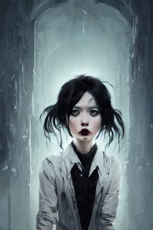 portrait of a creepy horror girl black hair by Tooth | Stable Diffusion ...