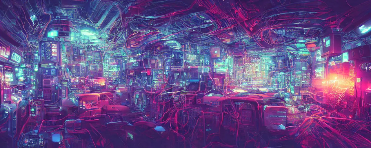 inside a massive computer, [ circuits, neon lights, | Stable Diffusion ...