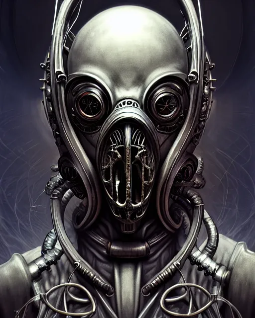 front shot of a cyberpunk hooded dead biomechanical | Stable Diffusion