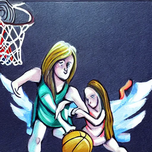 Angel and Devil playing basketball in underworld, 8k, | Stable Diffusion