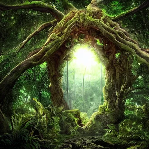 horrific portal embedded in a spectacular tree in a | Stable Diffusion